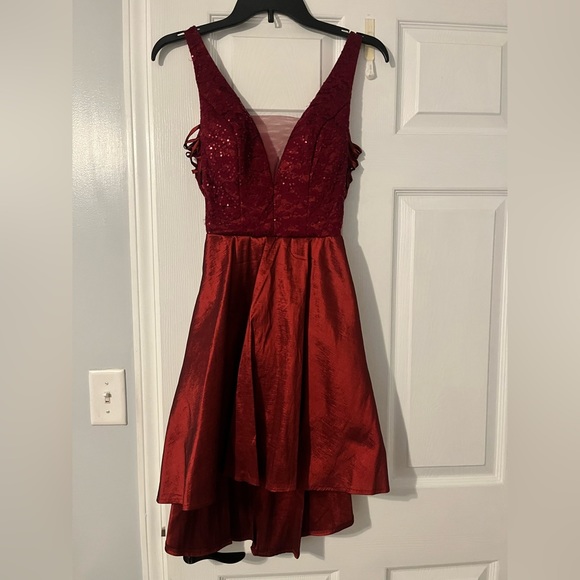 B Darlin | Dresses | Maroon Short Formal Dress With Mesh Vneck Front ...